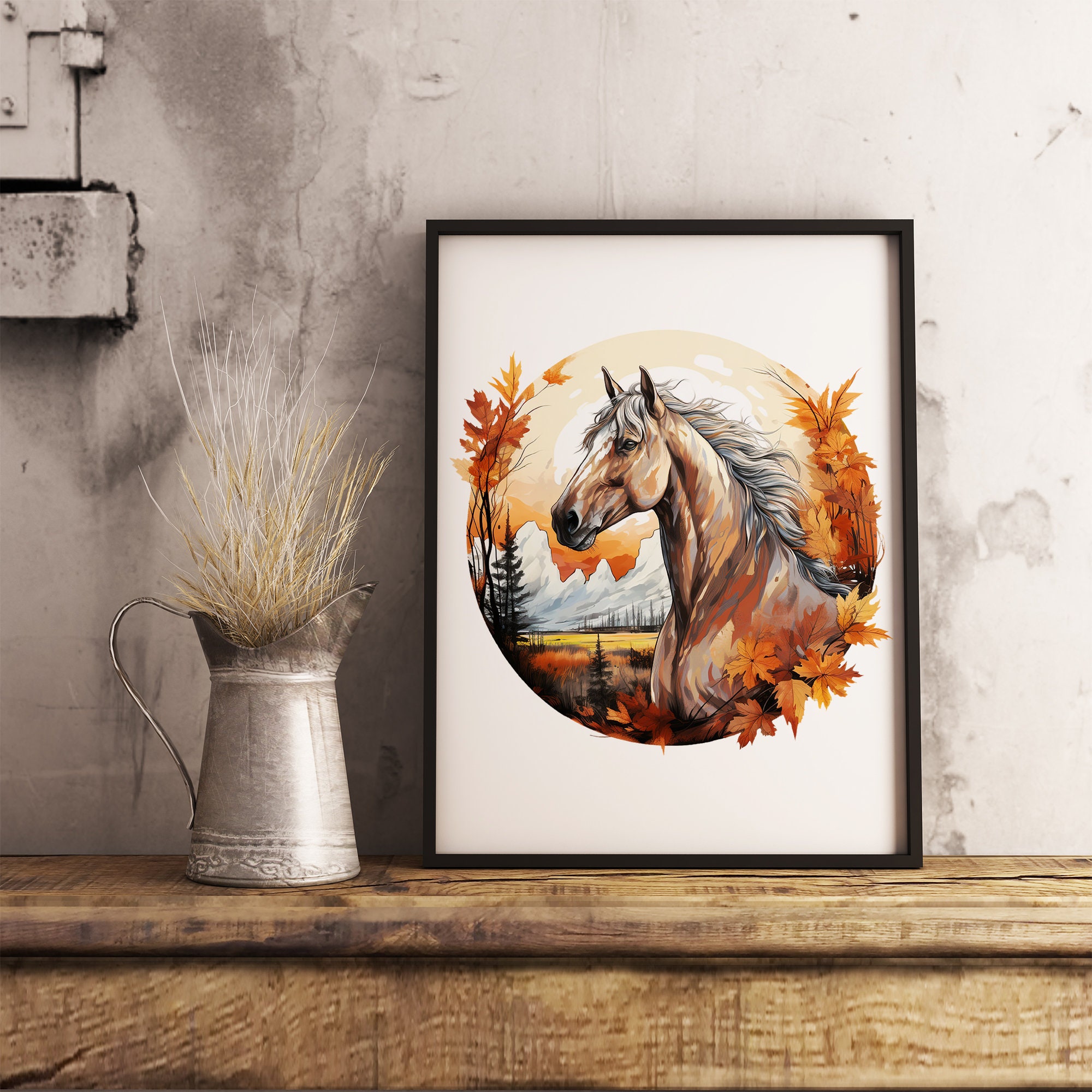 Watercolor Horse Clipart Bundle, Autumn Horse Print, Fall Horse PNG Set ...