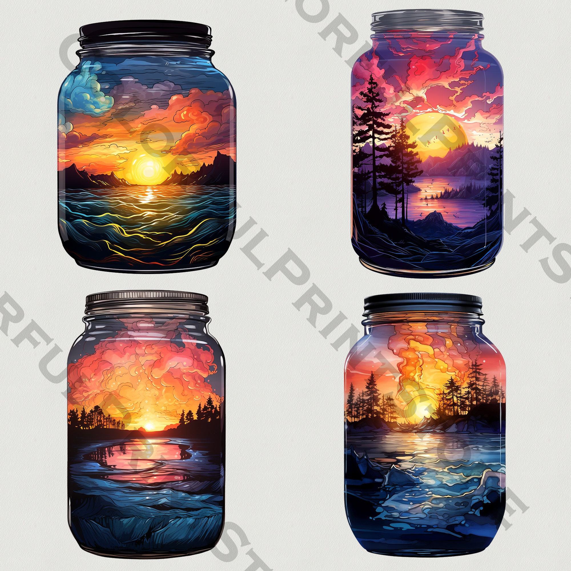 Watercolor Sunset Clip Art Bundle Sunset in a Jar PNG Romantic Sunset ...