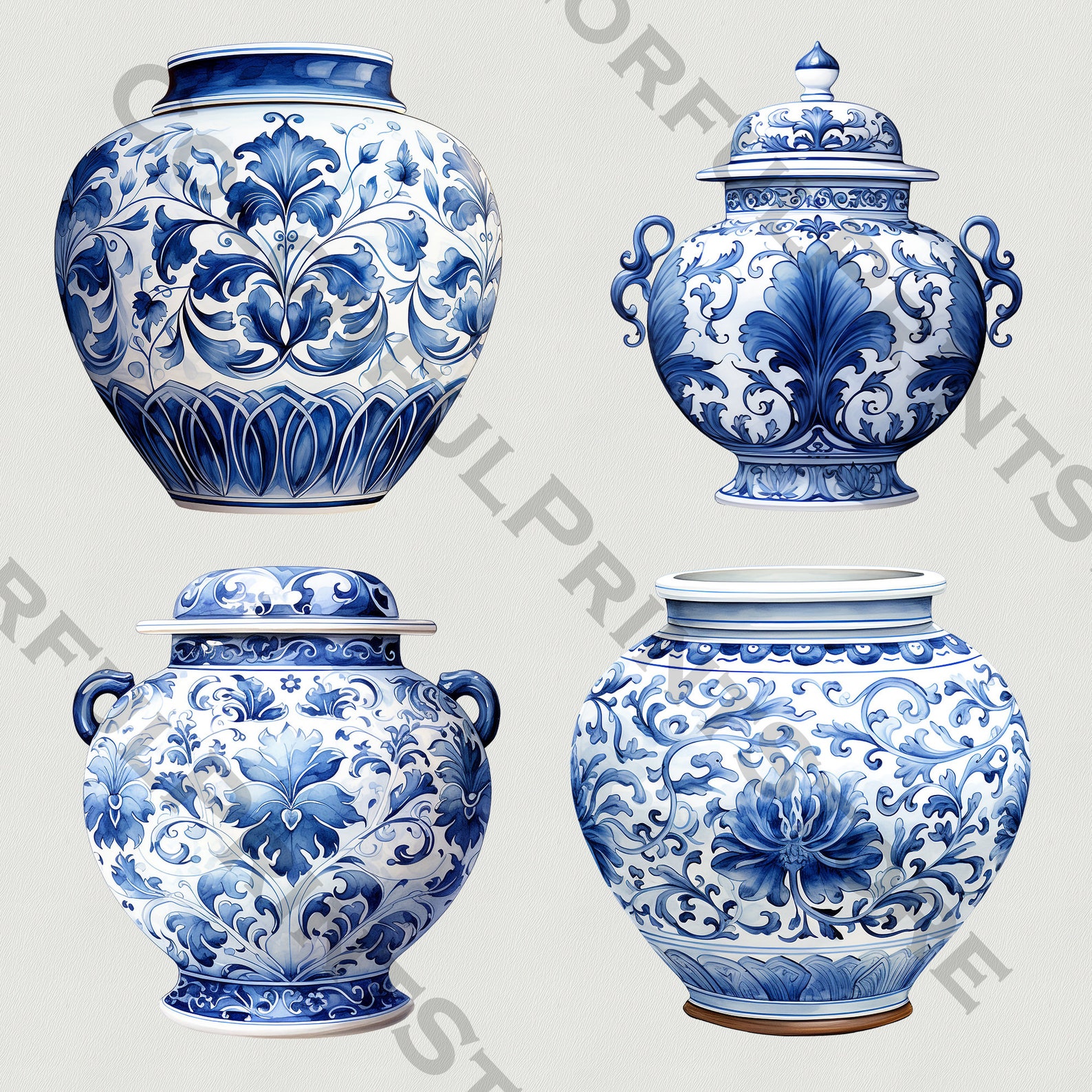 Watercolor Ginger Jar PNG Bundle Blue Ginger Jar Clip Art Ginger Jar ...