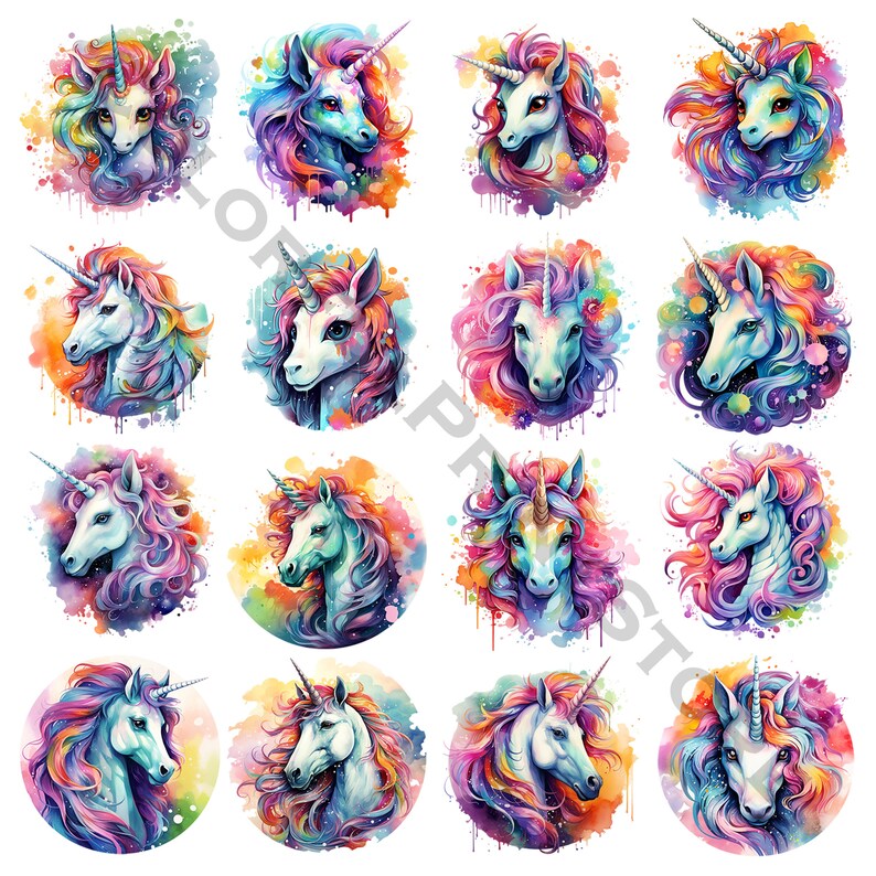 Watercolor Unicorn PNG Rainbow Unicorn Clipart Set Colorful - Etsy