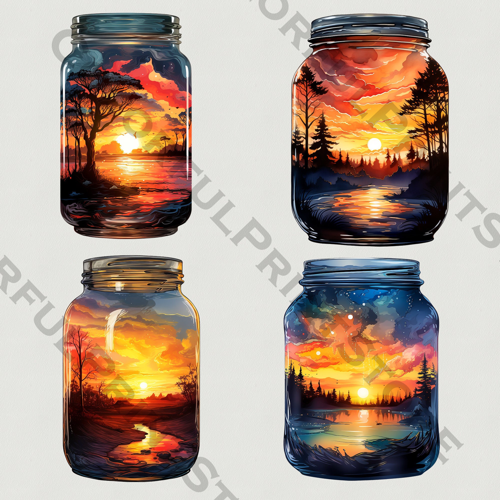 Watercolor Sunset Clip Art Bundle Sunset in a Jar PNG Romantic Sunset ...