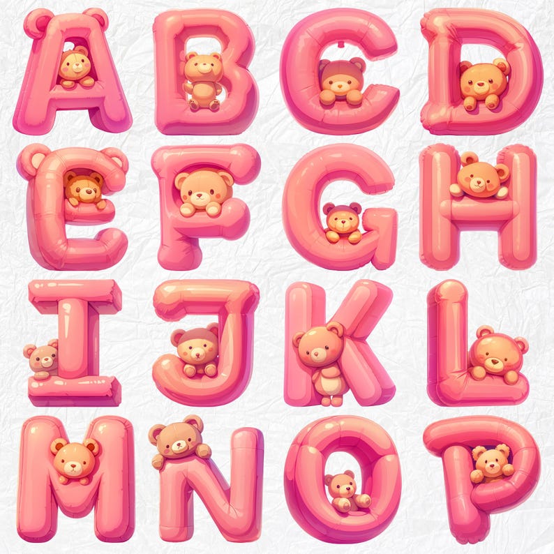 Cute Alphabet for Children PNG Baby Shower Letters Clipart Adorable ...