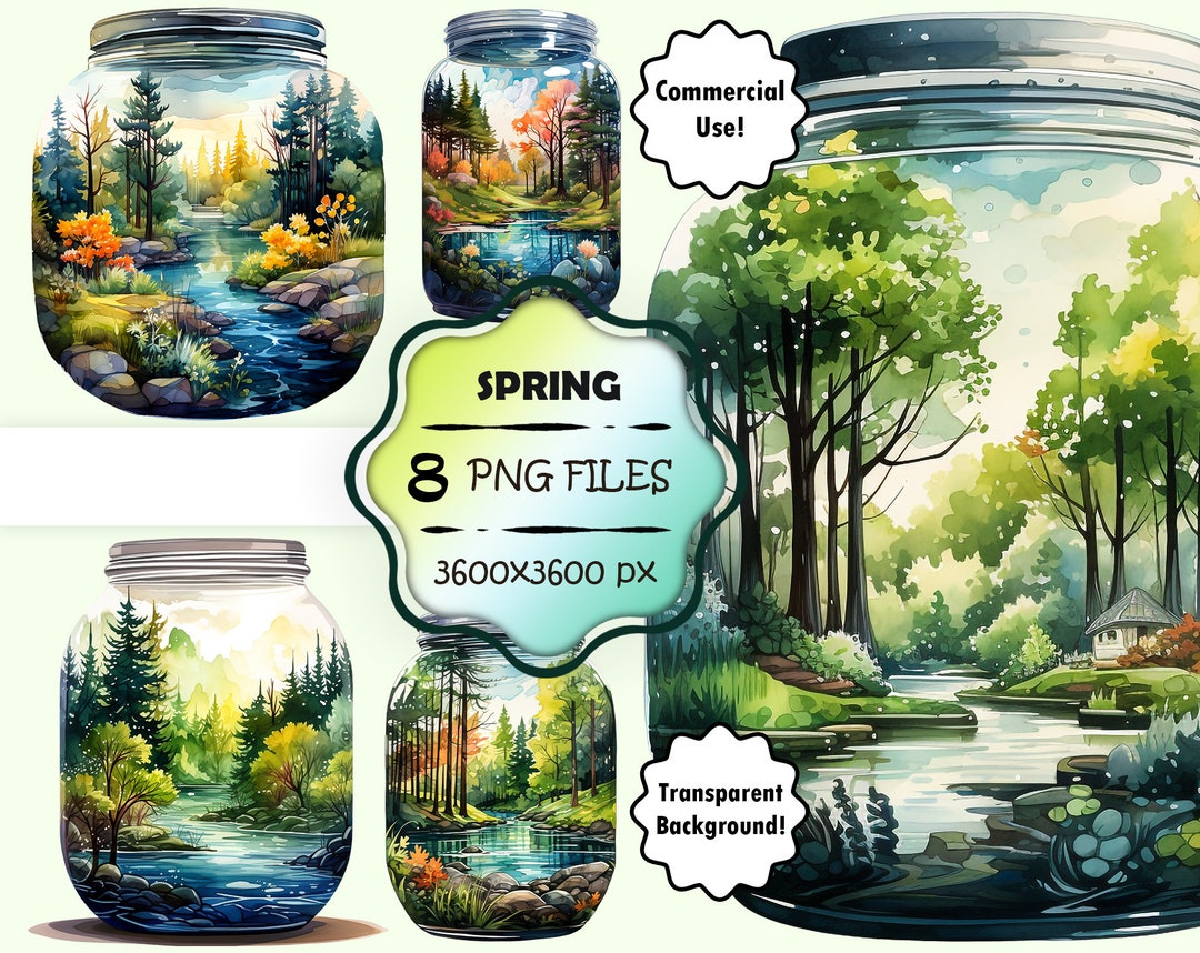 Watercolor Spring Landscape Clip Art Bundle Spring in a Jar PNG ...