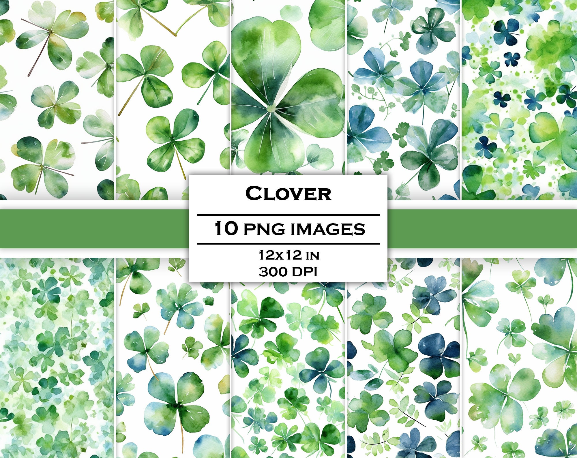 Watercolor Clover Digital Paper Shamrock Printable Paper Four Leaf ...