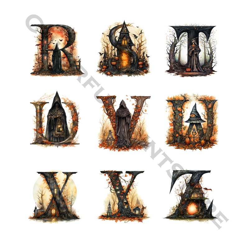 Halloween Alphabet Clipart Spooky Lettering Halloween Letters - Etsy