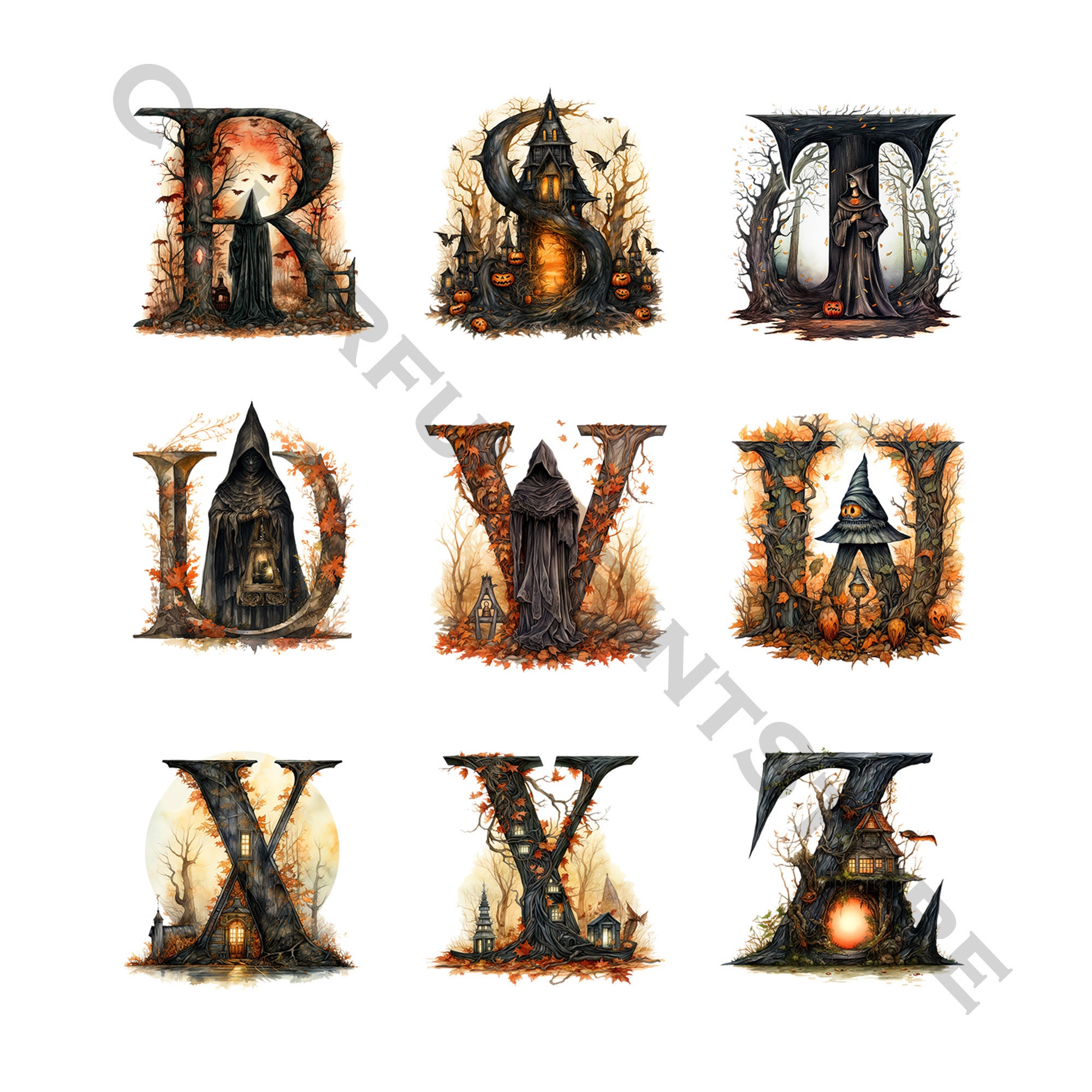 Halloween Alphabet Clipart Spooky Lettering Halloween Letters PNG ...
