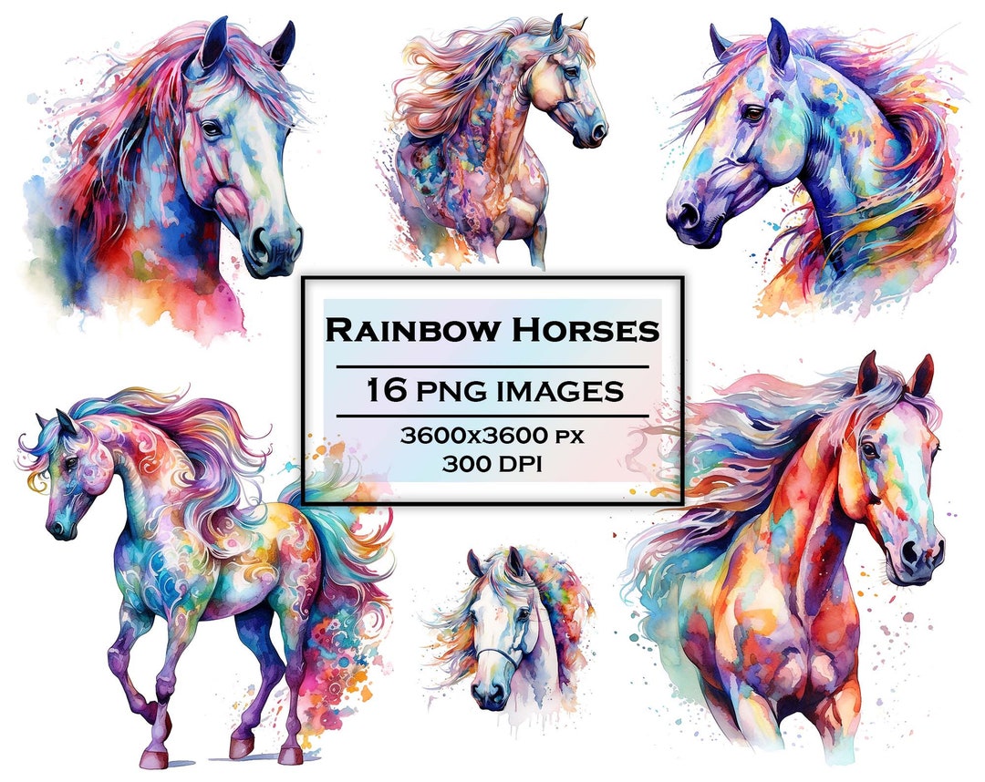 Watercolor Rainbow Horse Clipart Horses Print Rainbow Horse - Etsy