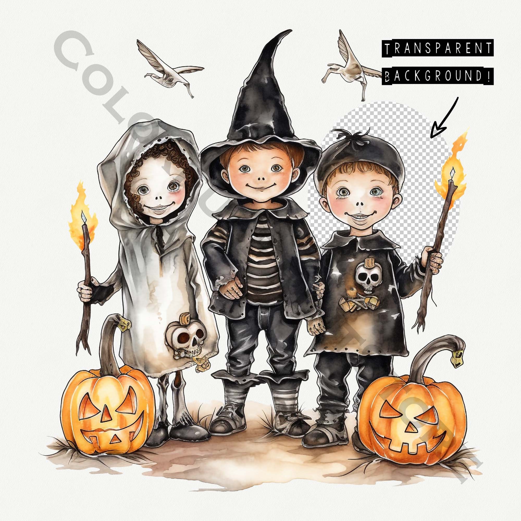 Watercolor Halloween Clipart Halloween Kids Digital Art - Etsy