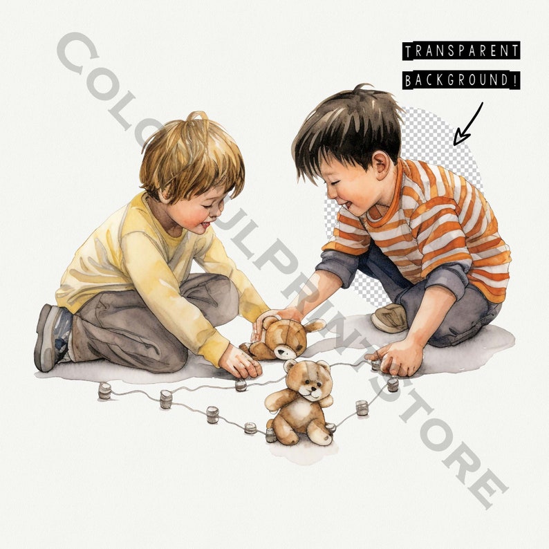 Watercolor Kids Playing Illustration Cartoon Kids Activities PNG ...