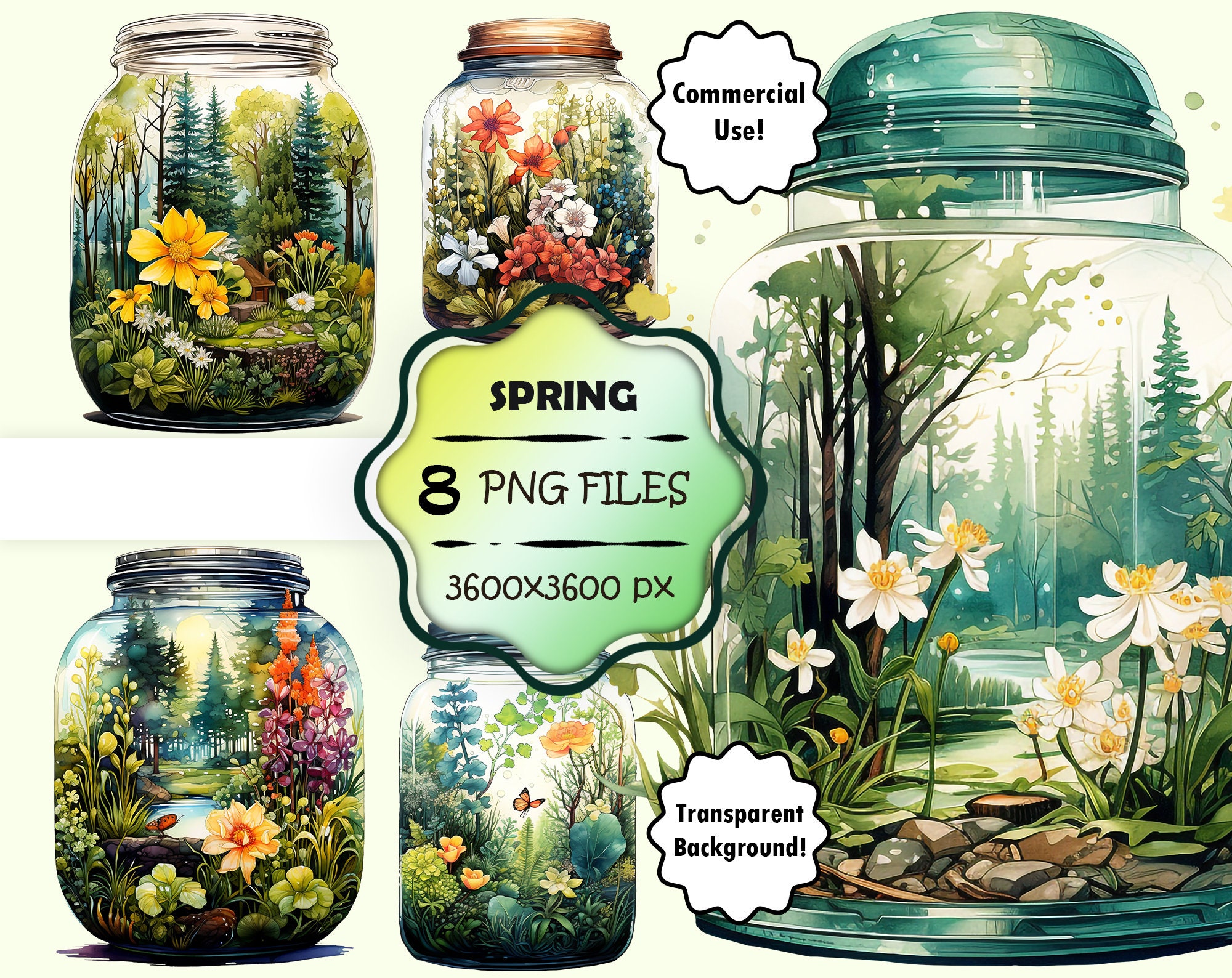 Watercolor Spring Landscape Clip Art Bundle Spring in a Jar PNG ...