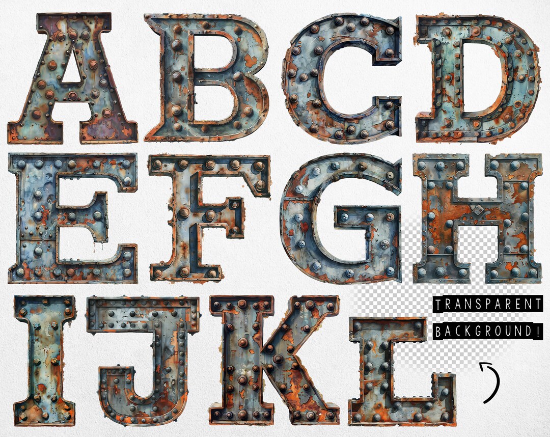 Metal Alphabet Clipart Rusty Lettering PNG Metal Letters PNG Steampunk ...