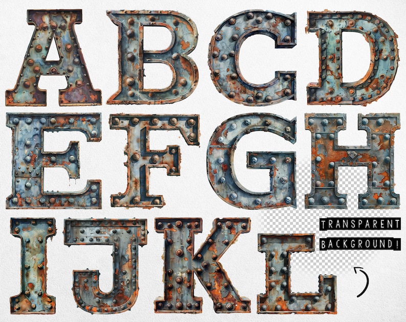 Metal Alphabet Clipart Rusty Lettering PNG Metal Letters PNG Steampunk ...