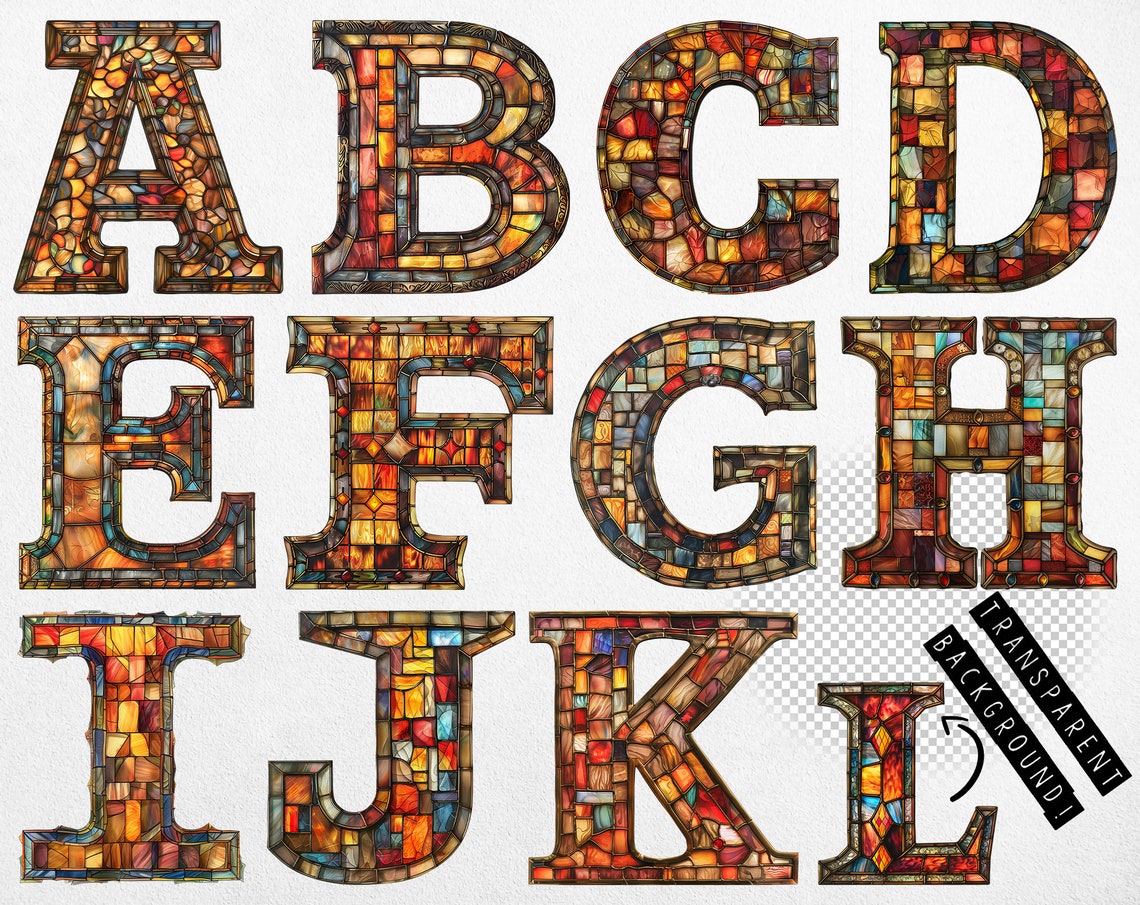 Stain Glass Alphabet Clipart Stain Glass Lettering PNG Stain Glass ...