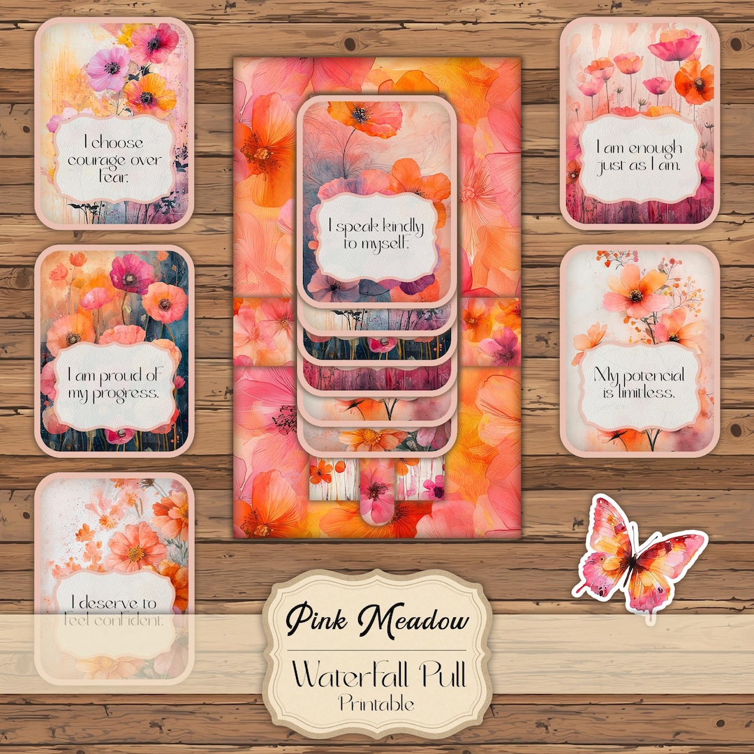 Pink Meadow Sliding Waterfall Pull - Junk Journal Tab With Affirmation ...