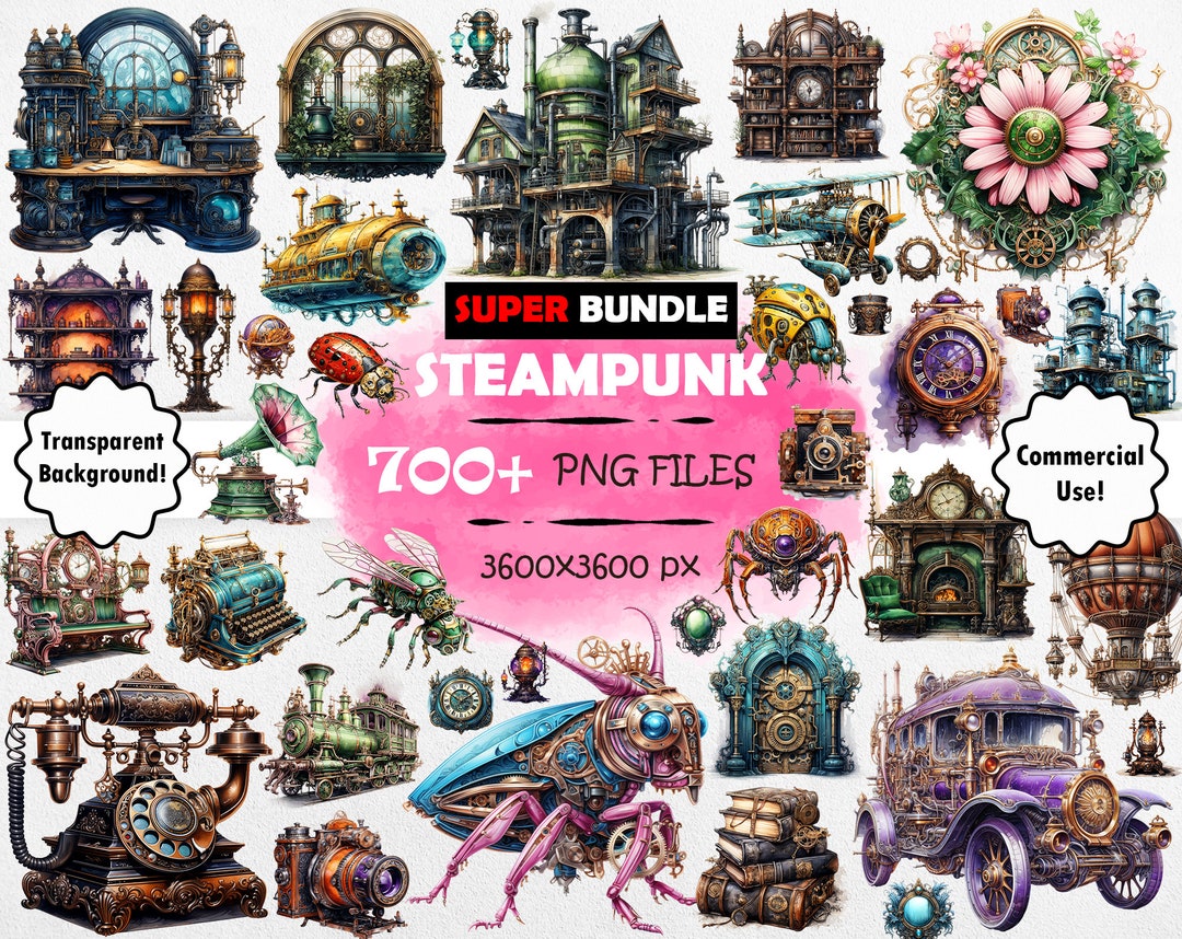 ULTIMATE SET Watercolor Steampunk Elements Clipart Bundle Steampunk ...