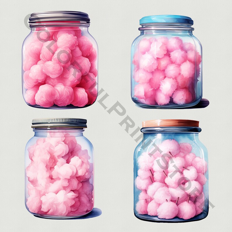 Watercolor Cotton Candy Jar PNG Bundle Cotton Candy Clip Art - Etsy