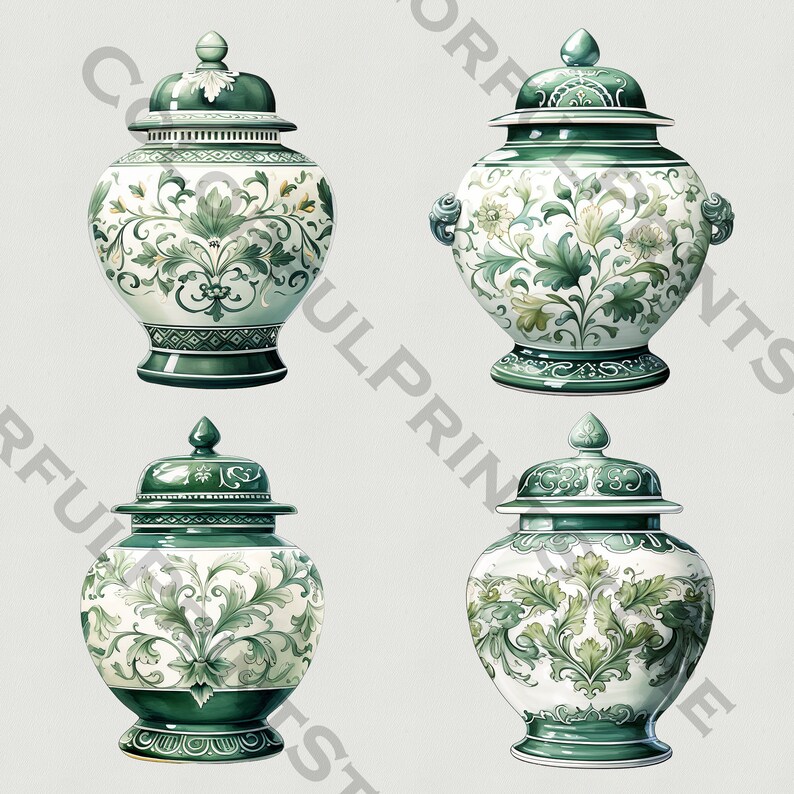 Watercolor Ginger Jar PNG Sage Green Ginger Jar Clip Art Ginger Jar ...