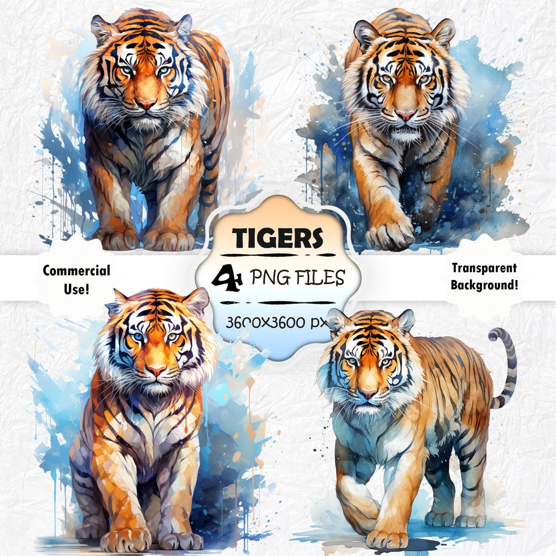 Watercolor Tiger PNG Set, Aquarell Tiger Clipart Bundle, Tiger Clip Art ...