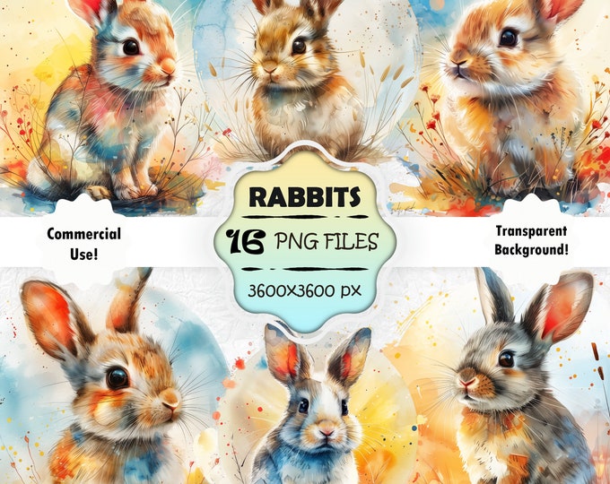 Printable Cute Rabbit Clipart, Watercolor Art, Minilop Rabbit ...