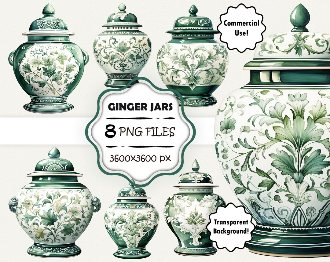 Watercolor Ginger Jar PNG Sage Green Ginger Jar Clip Art Ginger Jar ...