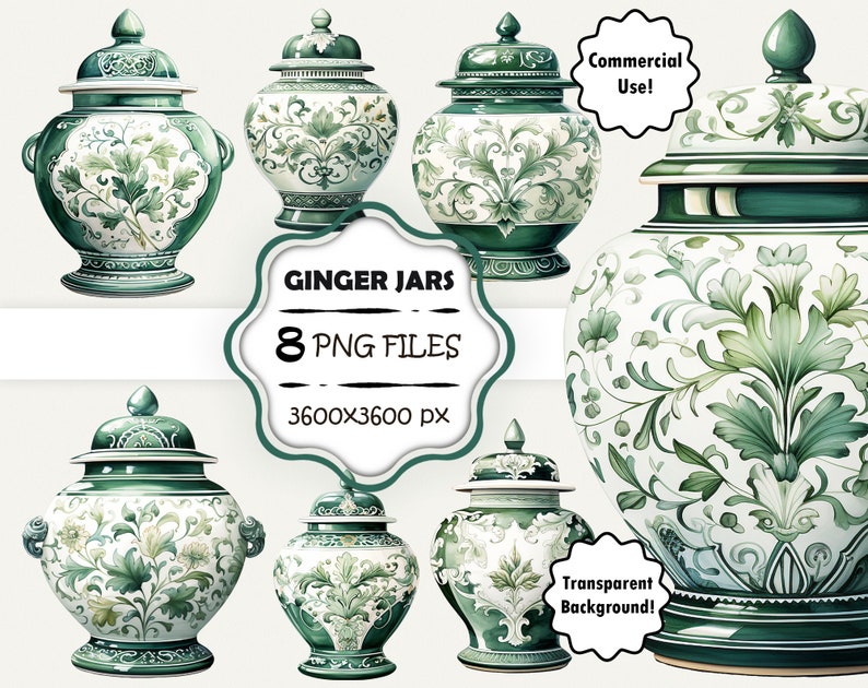 Watercolor Ginger Jar PNG Sage Green Ginger Jar Clip Art Ginger Jar ...