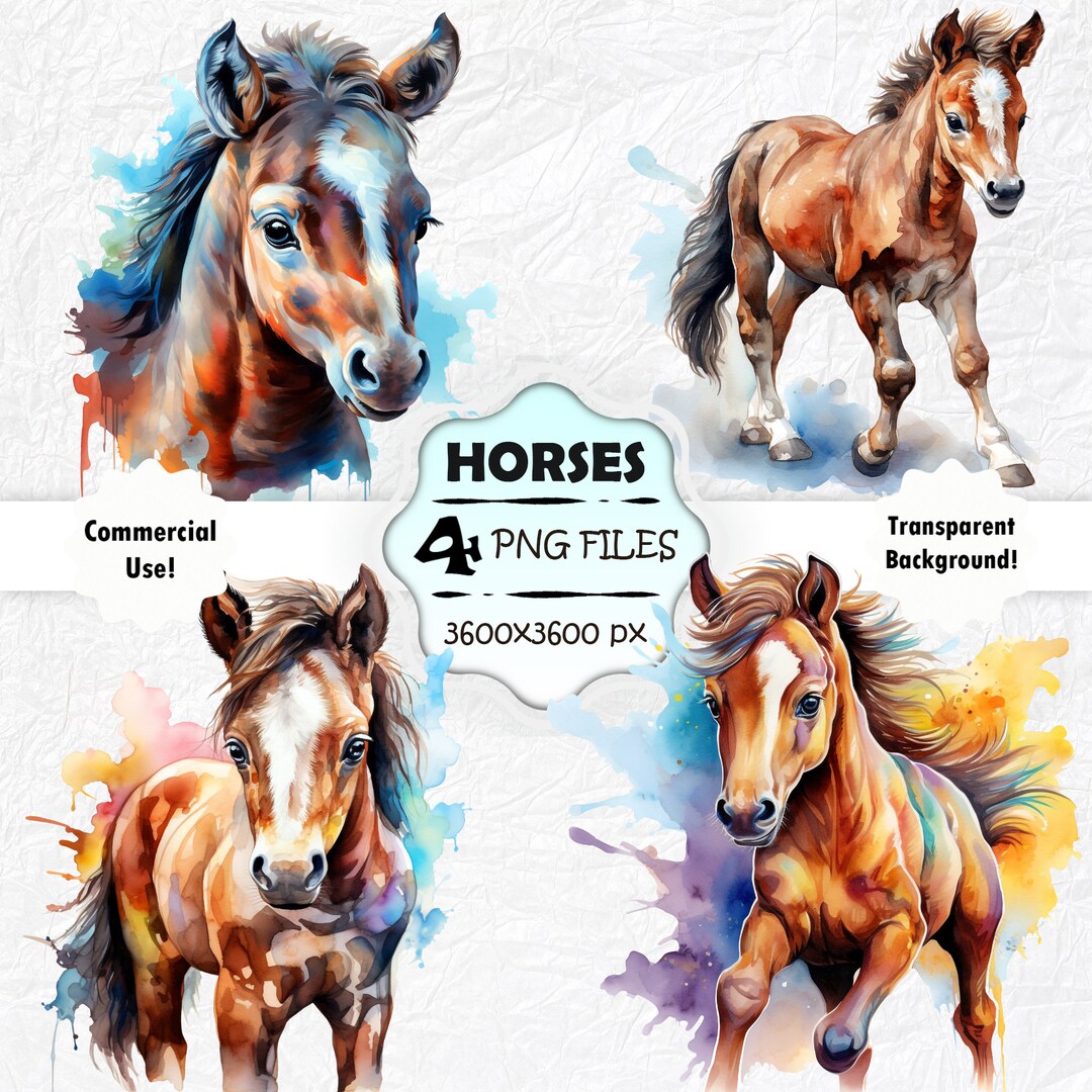 Watercolor Horse Clipart Set, Colorful Horse Print, Rainbow Horse PNG ...