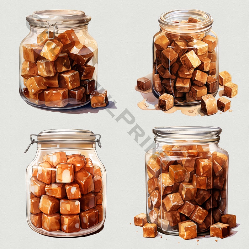 Watercolor Fudge Candy Jar PNG Bundle Fudge Candy Clip Art - Etsy