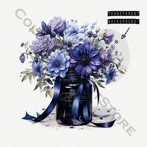 Dark Watercolor Bouquet Clipart Bundle, Black and Purple Flowers PNG ...