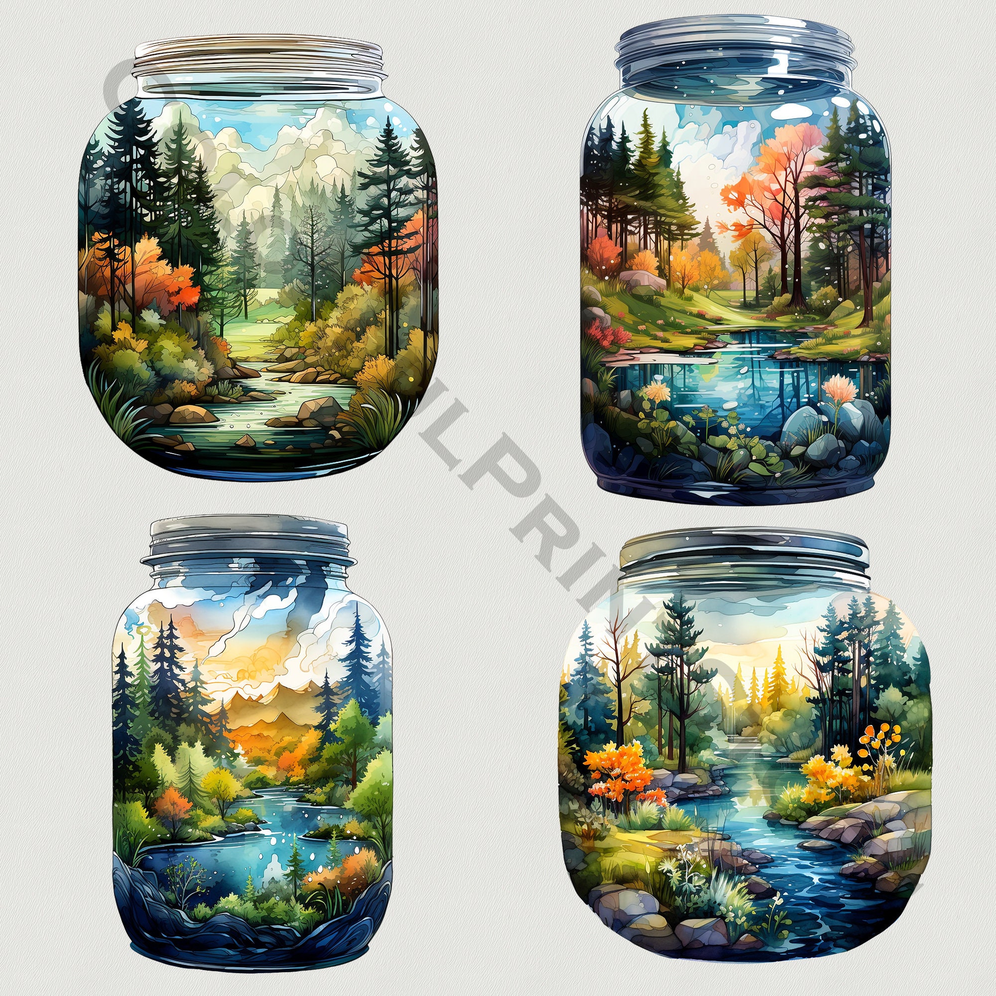 Watercolor Spring Landscape Clip Art Bundle Spring in a Jar PNG ...