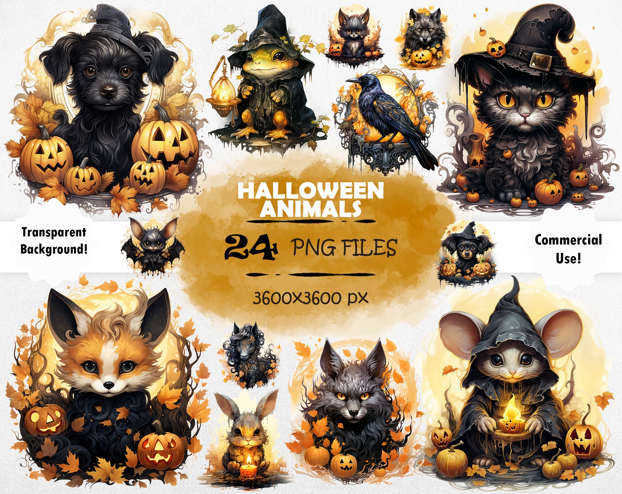 Watercolor Halloween Animals Clipart Bundle Halloween Animals PNG Set ...