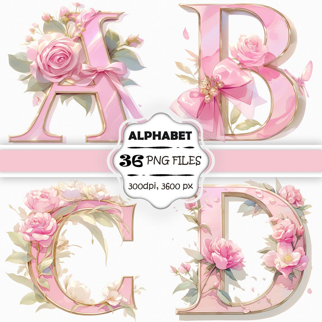 Pastel Pink Alphabet Clip Art Elegant Pink Lettering Baby Shower ...