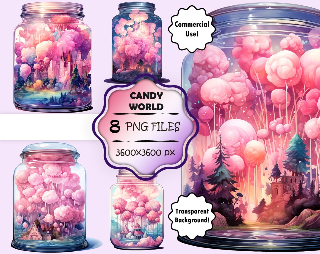 Watercolor Cotton Candy World PNG Bundle Cotton Candy Clip Art ...