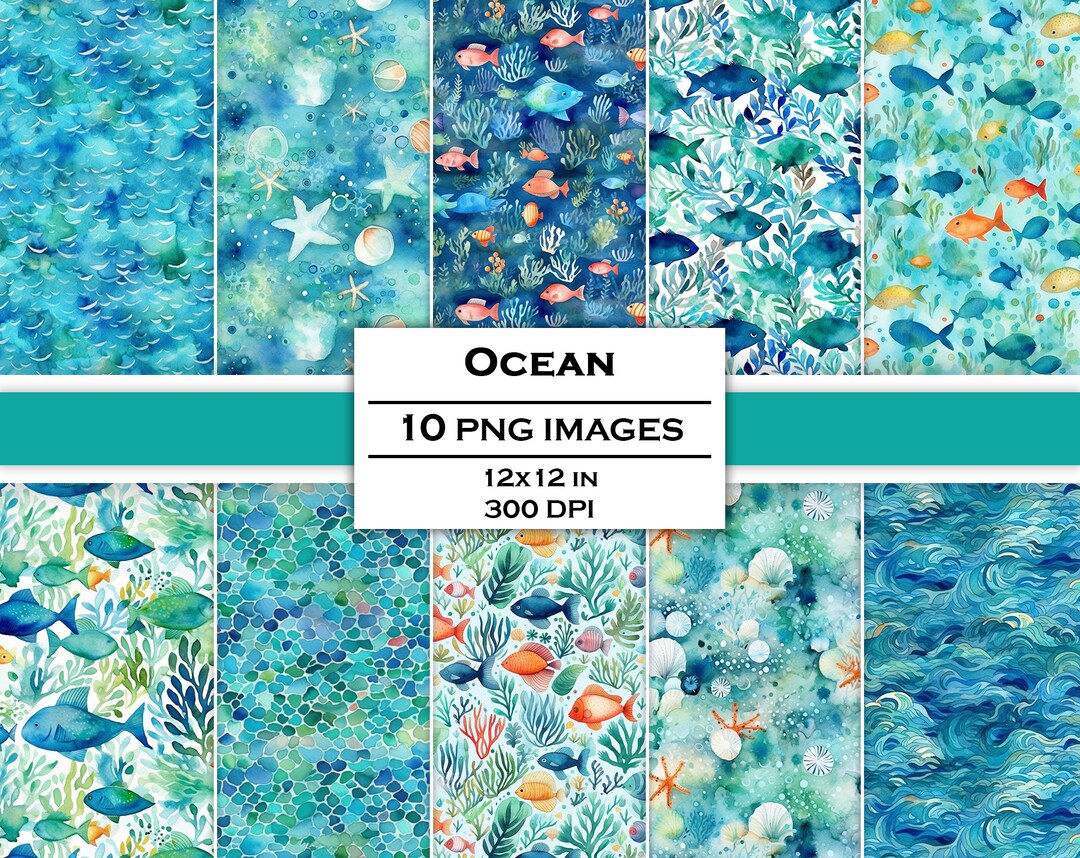 Ocean Watercolor Ocean Digital Paper Ocean Printable Paper Colorful ...