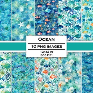 Ocean Watercolor Ocean Digital Paper Ocean Printable Paper Colorful ...