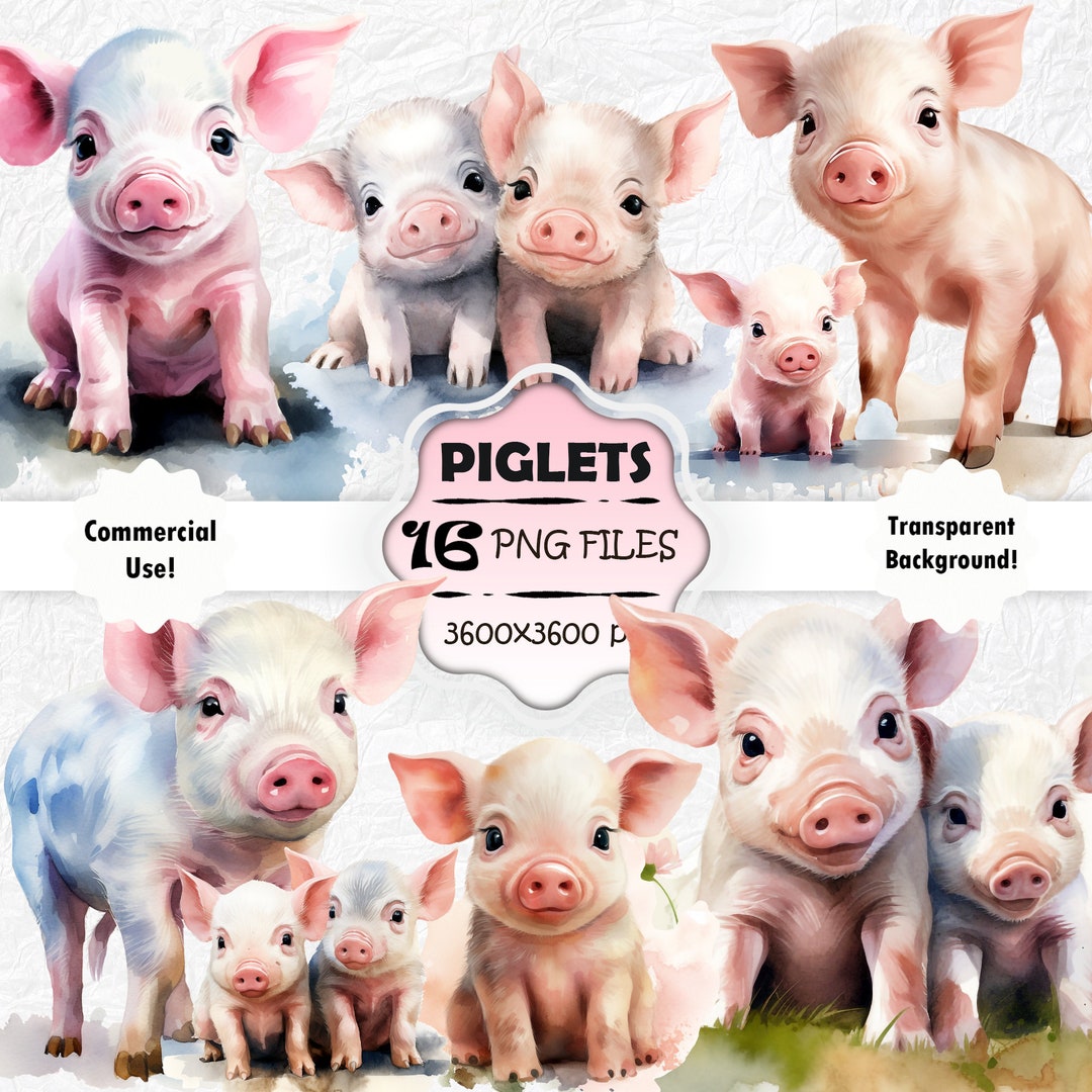 Watercolor Pig Clipart Bundle, Cute Pig Images, Watercolour Piglet ...