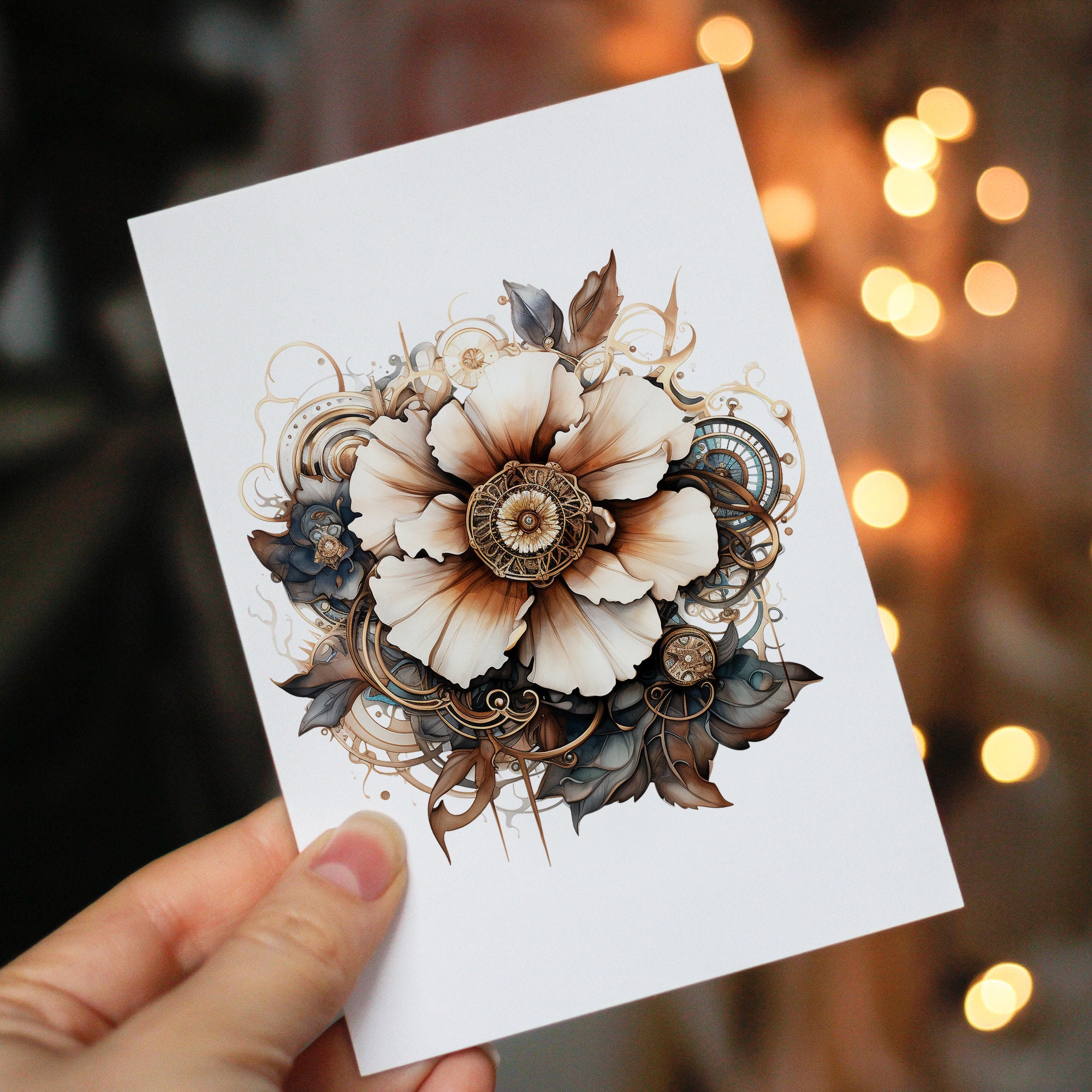 Watercolor Steampunk Flowers Clipart Bundle Mechanical Flowers PNG ...