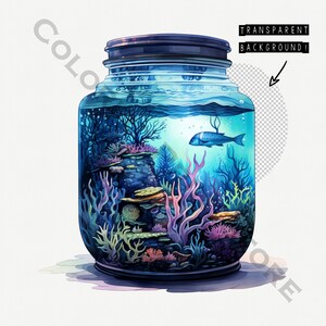 Watercolor Ocean Jar Clip Art Underwater Jar PNG Sea Jar PNG Ocean ...