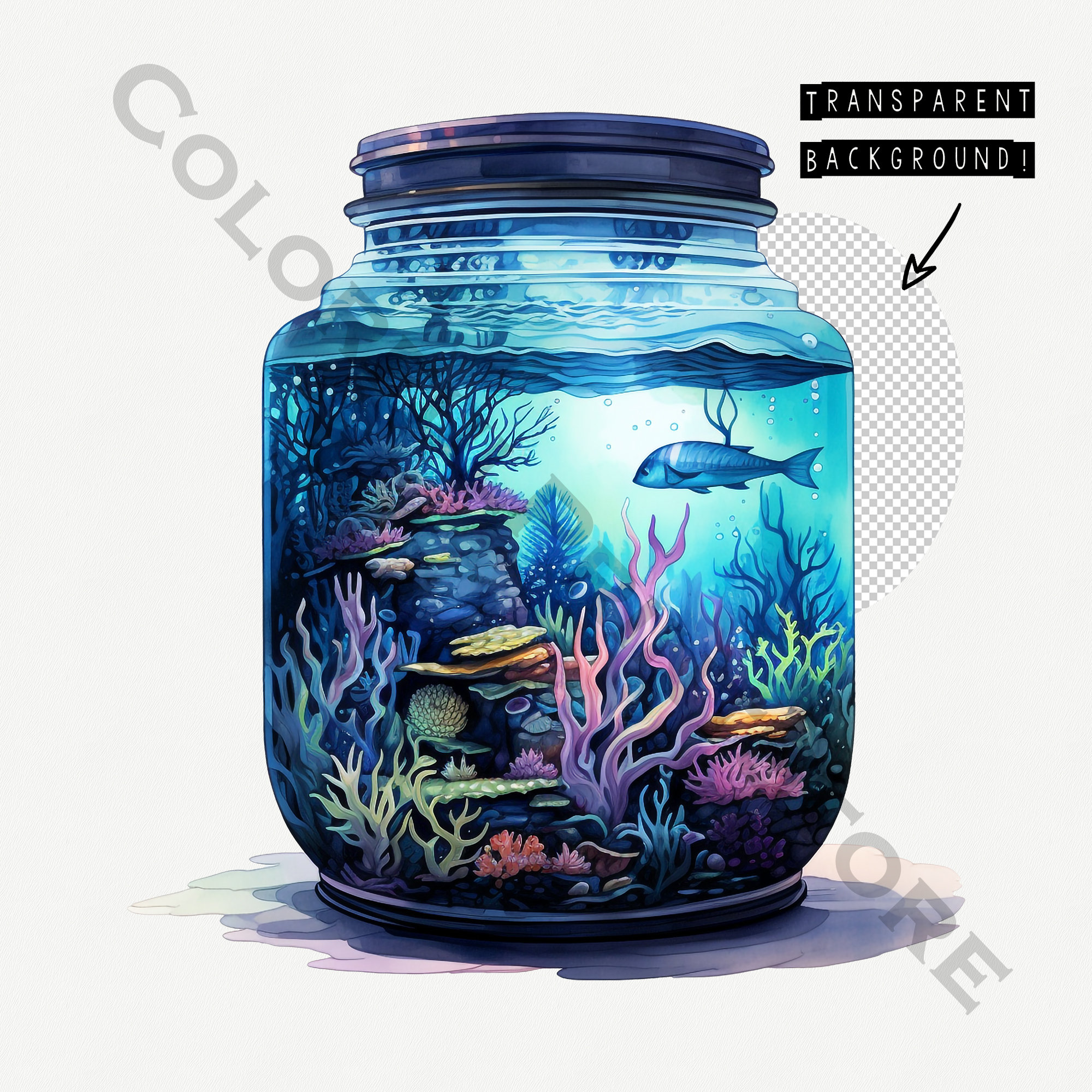 Watercolor Ocean Jar Clip Art Underwater Jar PNG Sea Jar PNG Ocean ...