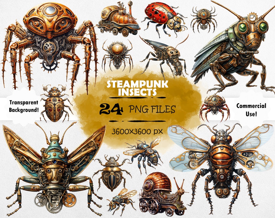 Watercolor Steampunk Insects Clipart Bundle Steampunk Insect PNG Set ...