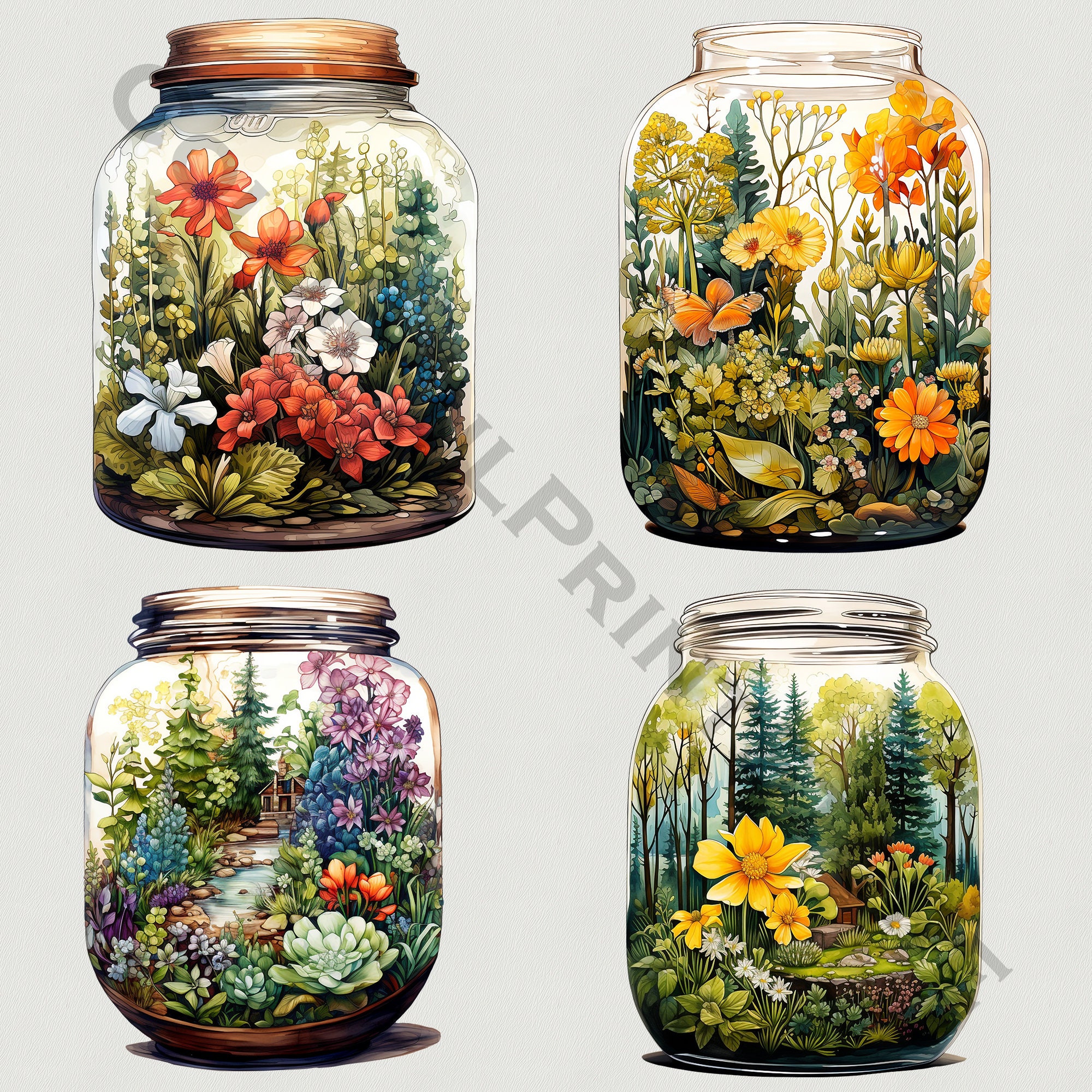 Watercolor Spring Landscape Clip Art Bundle Spring in a Jar PNG ...
