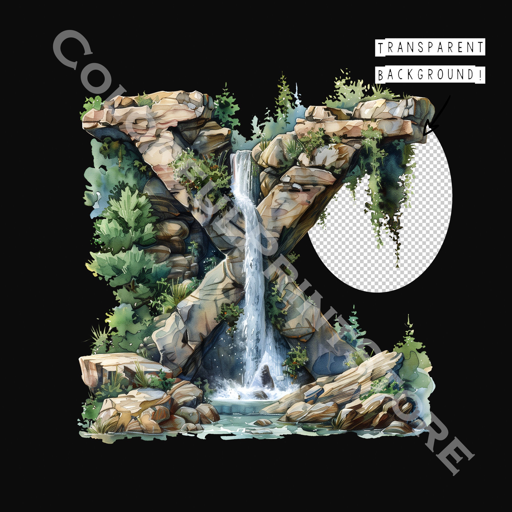 Watercolor Waterfall Alphabet Clipart PNG Waterfall Letters PNG Set ...