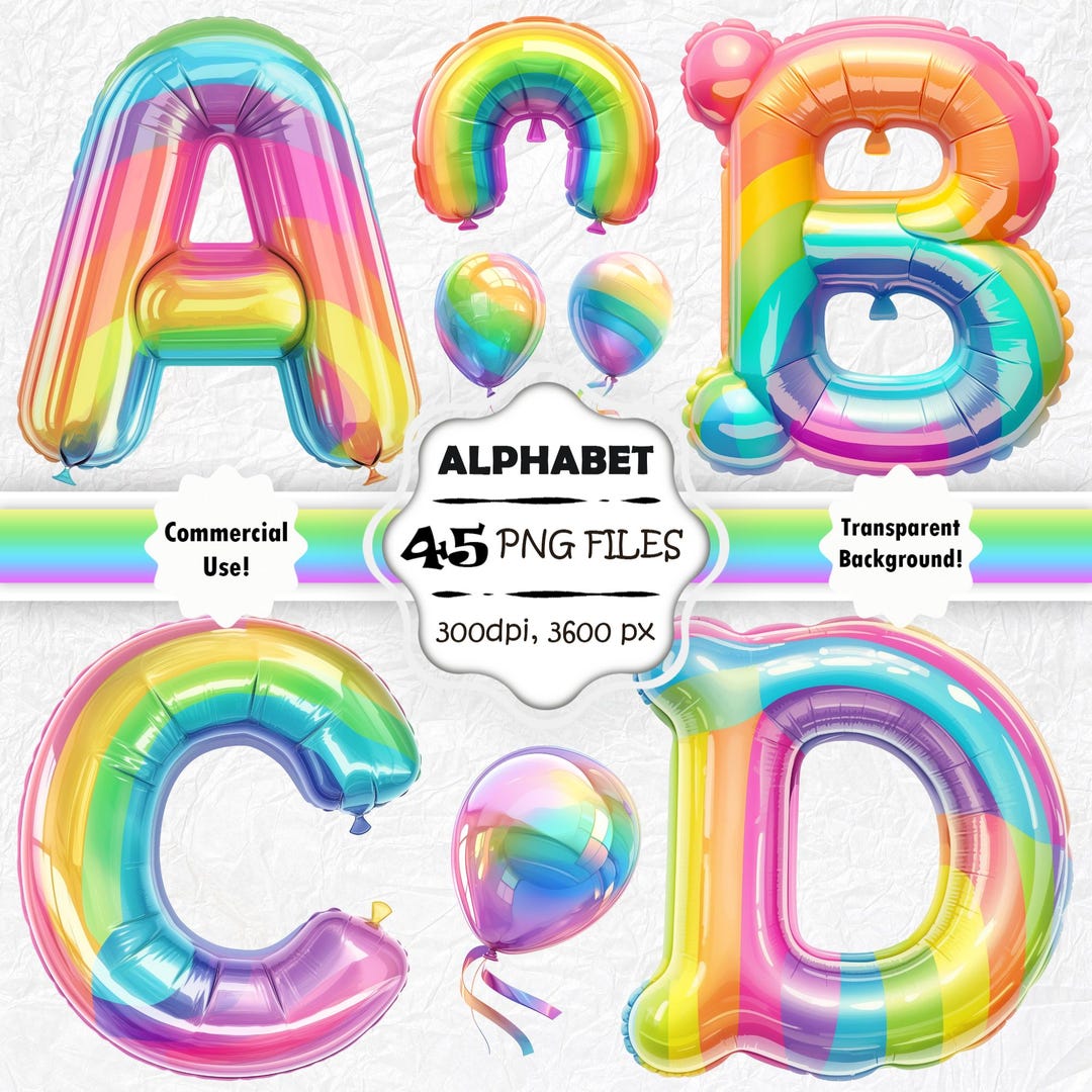 Rainbow Balloon Alphabet Clipart Rainbow Letters PNG Rainbow Font ...