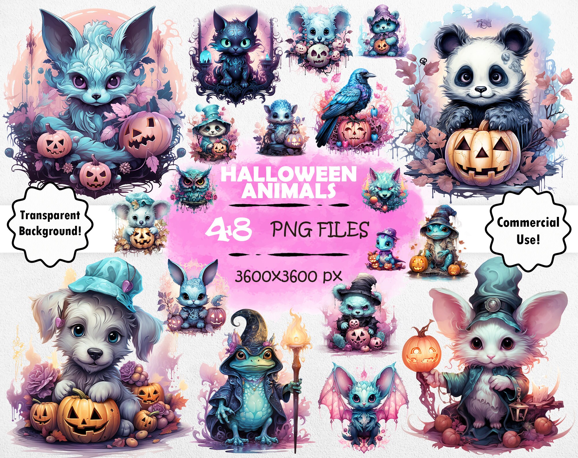 Watercolor Halloween Animals Clipart Bundle Halloween Animals - Etsy