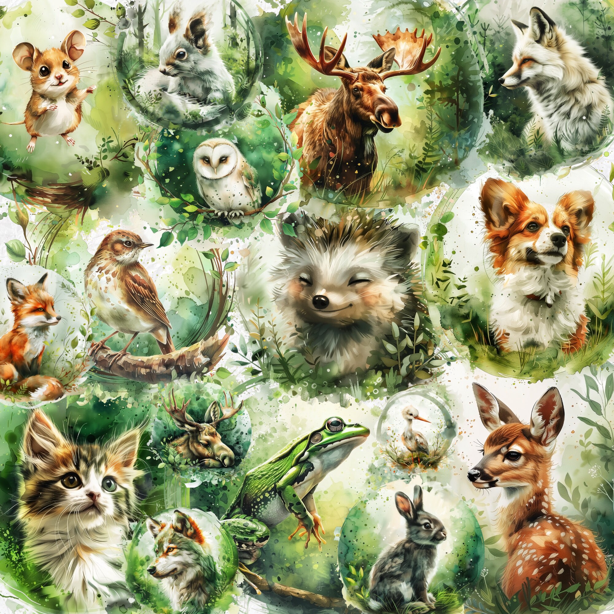 MEGA SET Spring Animals Clipart Bundle, Watercolor Animals PNG Set ...