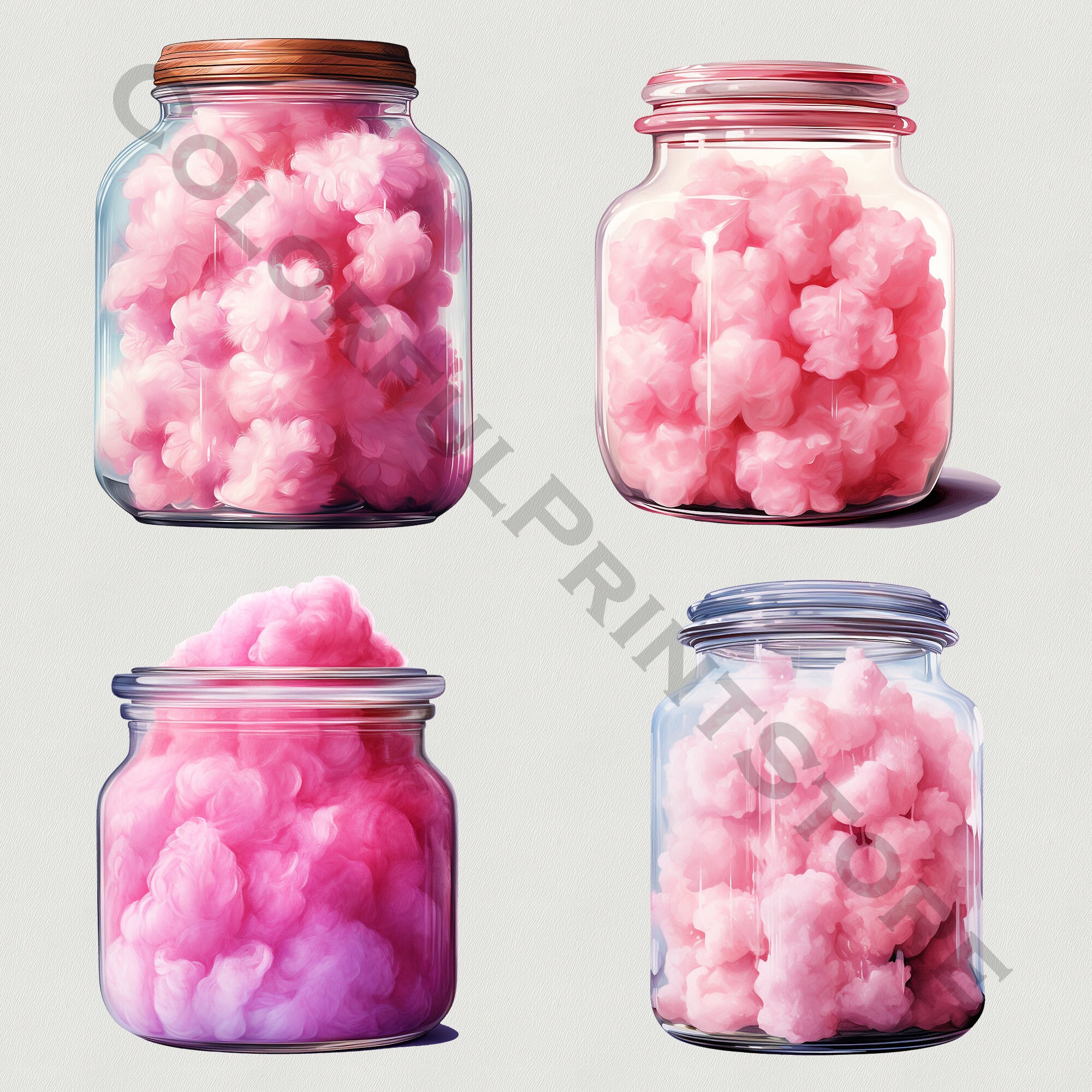 Watercolor Cotton Candy Jar PNG Bundle Cotton Candy Clip Art - Etsy