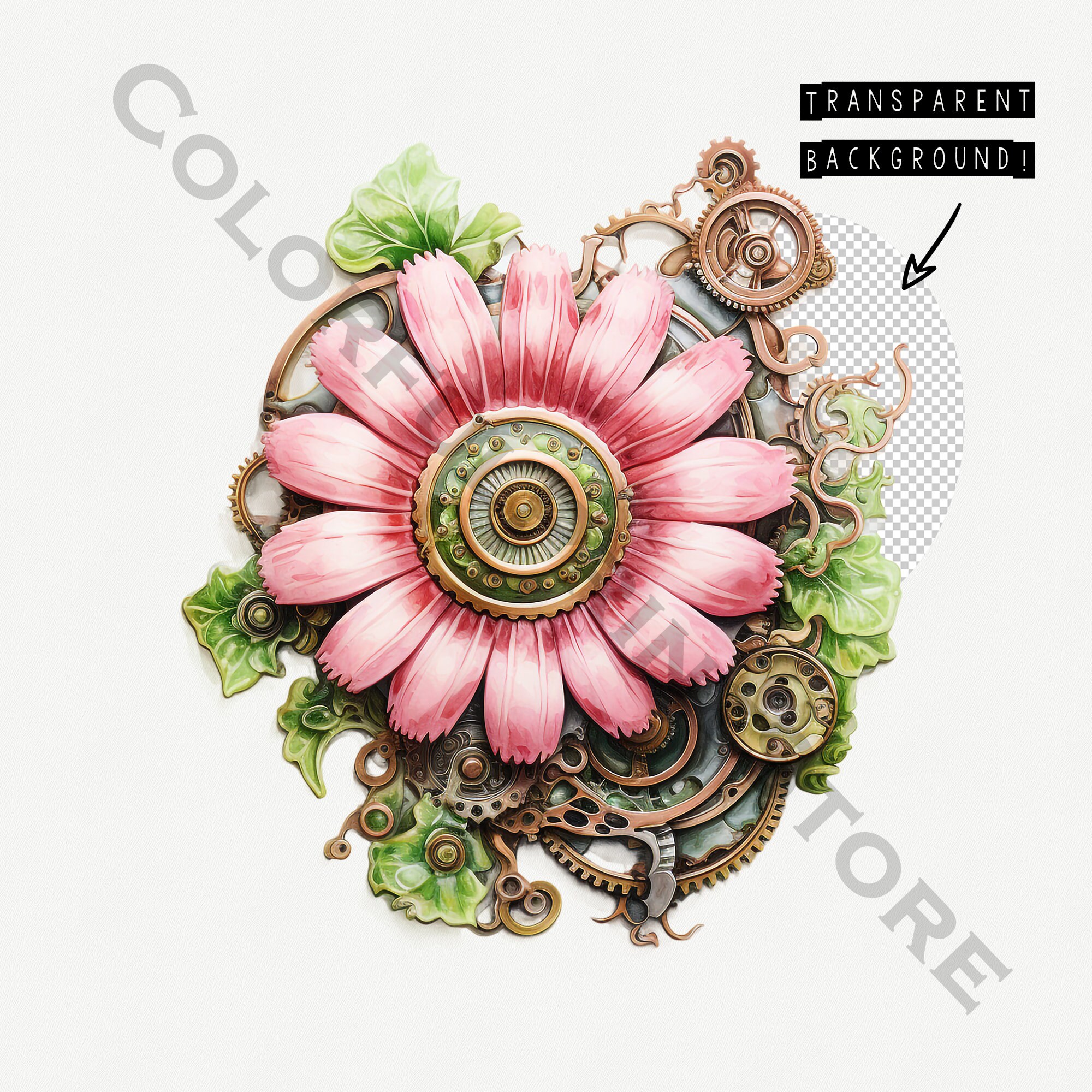 Watercolor Steampunk Flowers Clipart Bundle Mechanical Flowers PNG ...