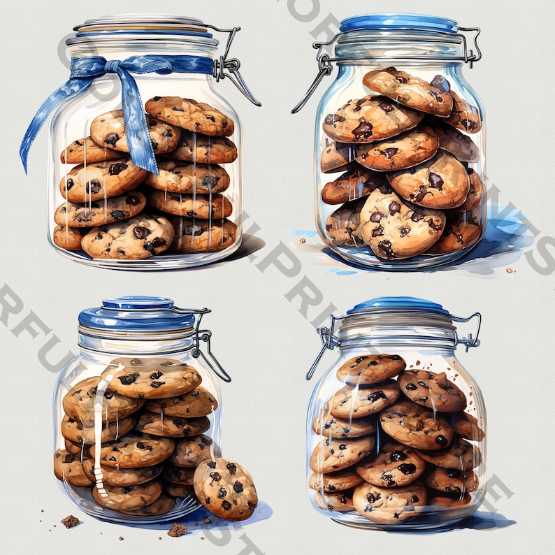 Watercolor Cookie Jar PNG Bundle Cookie Jar Clip Art Set Cookie Jar ...
