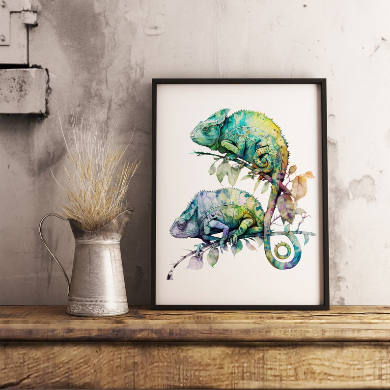 Watercolor Chameleon Clipart Bundle, Colorful Chameleon Print, Aquarell ...