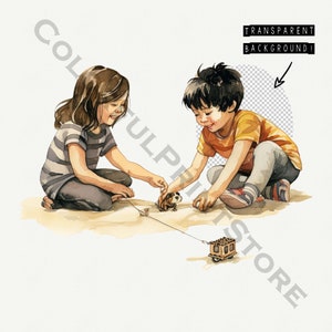 Watercolor Kids Playing Illustration Cartoon Kids Activities PNG ...