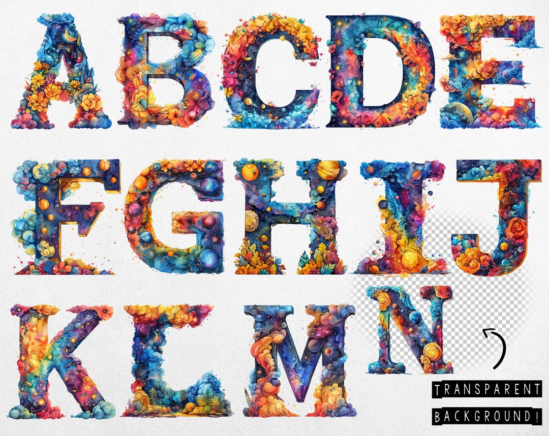 Rainbow Galaxy Alphabet Clipart Galaxy Lettering PNG Galaxy Letters PNG ...